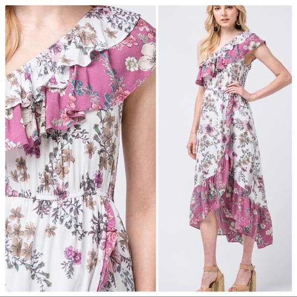 entro | Dresses | Entro Frolic In The Flowers Asymetrical Midi Dress ...